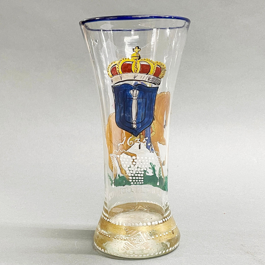 EARLY HAND PAINTED GERMAN BEER GLASS. Glass - Tableware - Auctionet