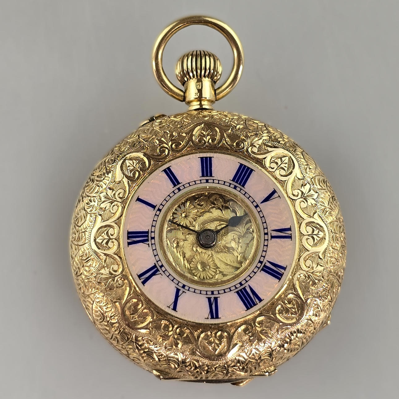HALF SAVONETTE WOMEN'S POCKET WATCH - FINELY RELIEVED 750/000 YELLOW ...