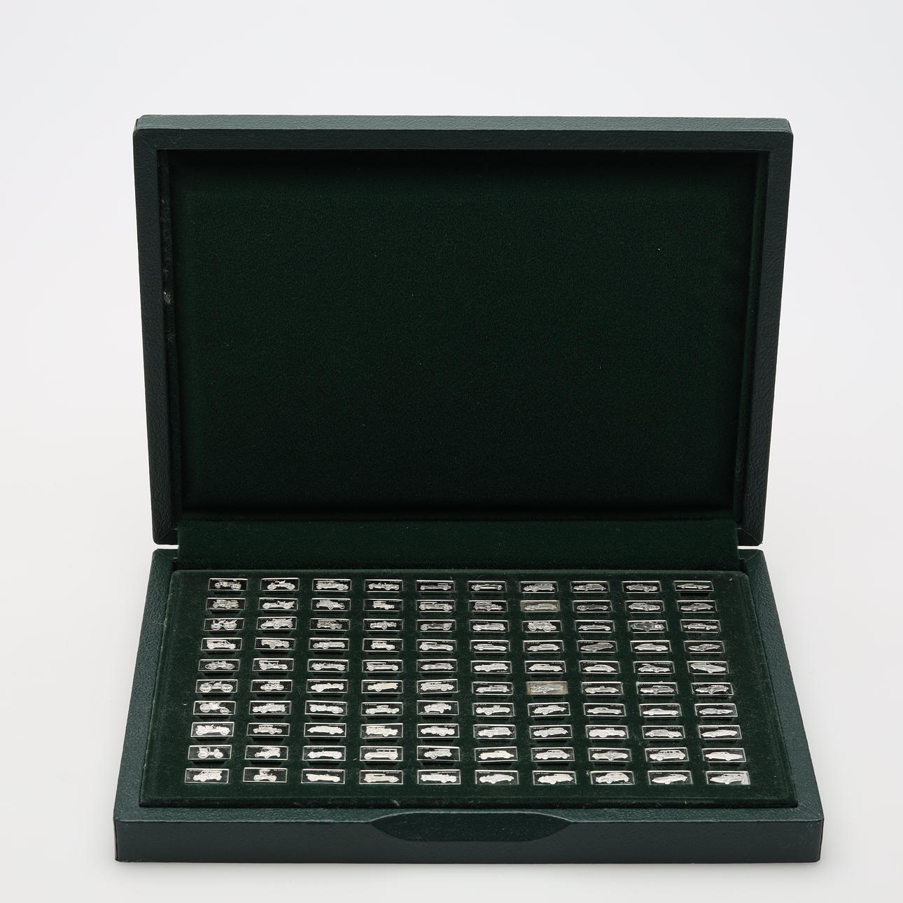 MINIATURE PLAQUES OF THE 100 BEST CARS, STERLING SILVER, FRANKLIN MINT ...