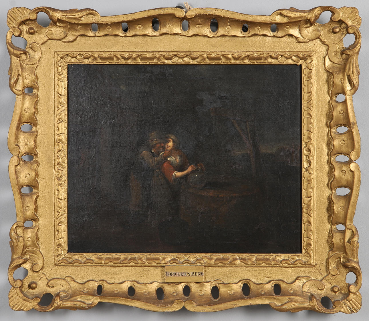 CORNELIUS BEGA (1632-1664). HANS KRETS. SIFFROR VID EN BRUNN. Konst ...