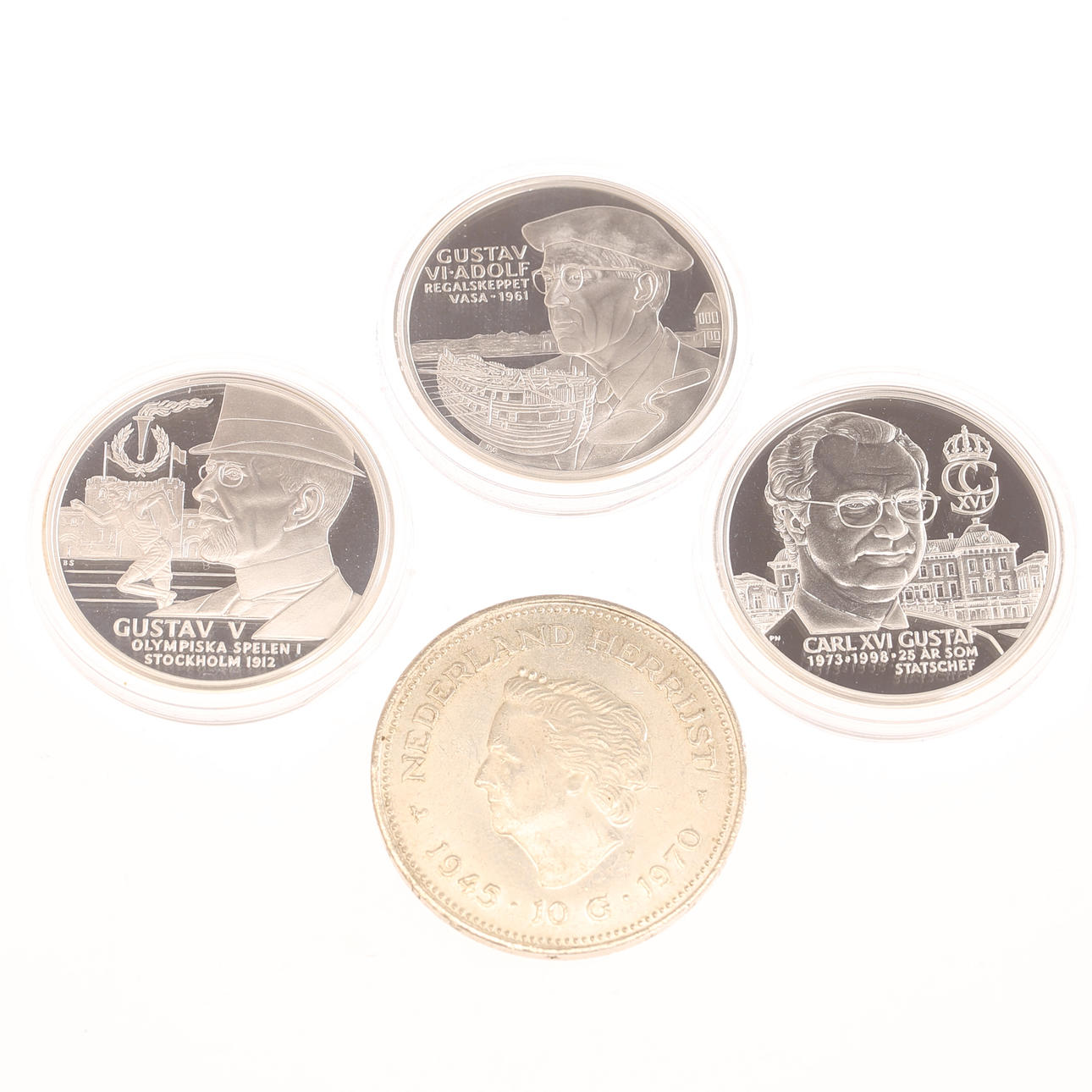 MINNESMYNT, 4 stycken, silver, bl a Kungariket Sverige. Mynt, Medaljer ...