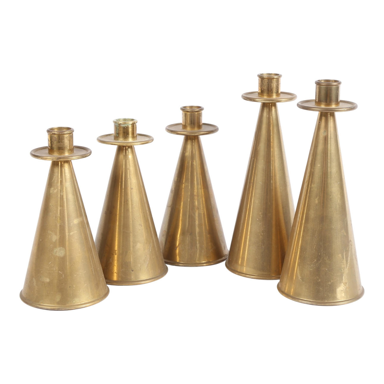TORBEN ØRSKOV. A set of five funnel-shaped brass candlesticks, 1960s (5 ...