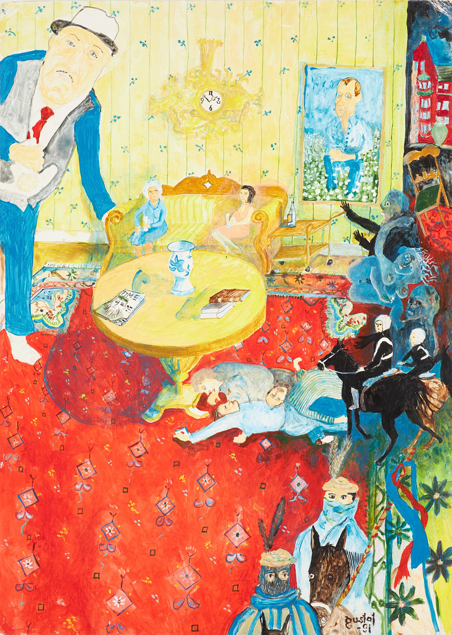 GUSTAF WIKLUND. Interior with pictorial scenes, signed Gustaf and dated ...