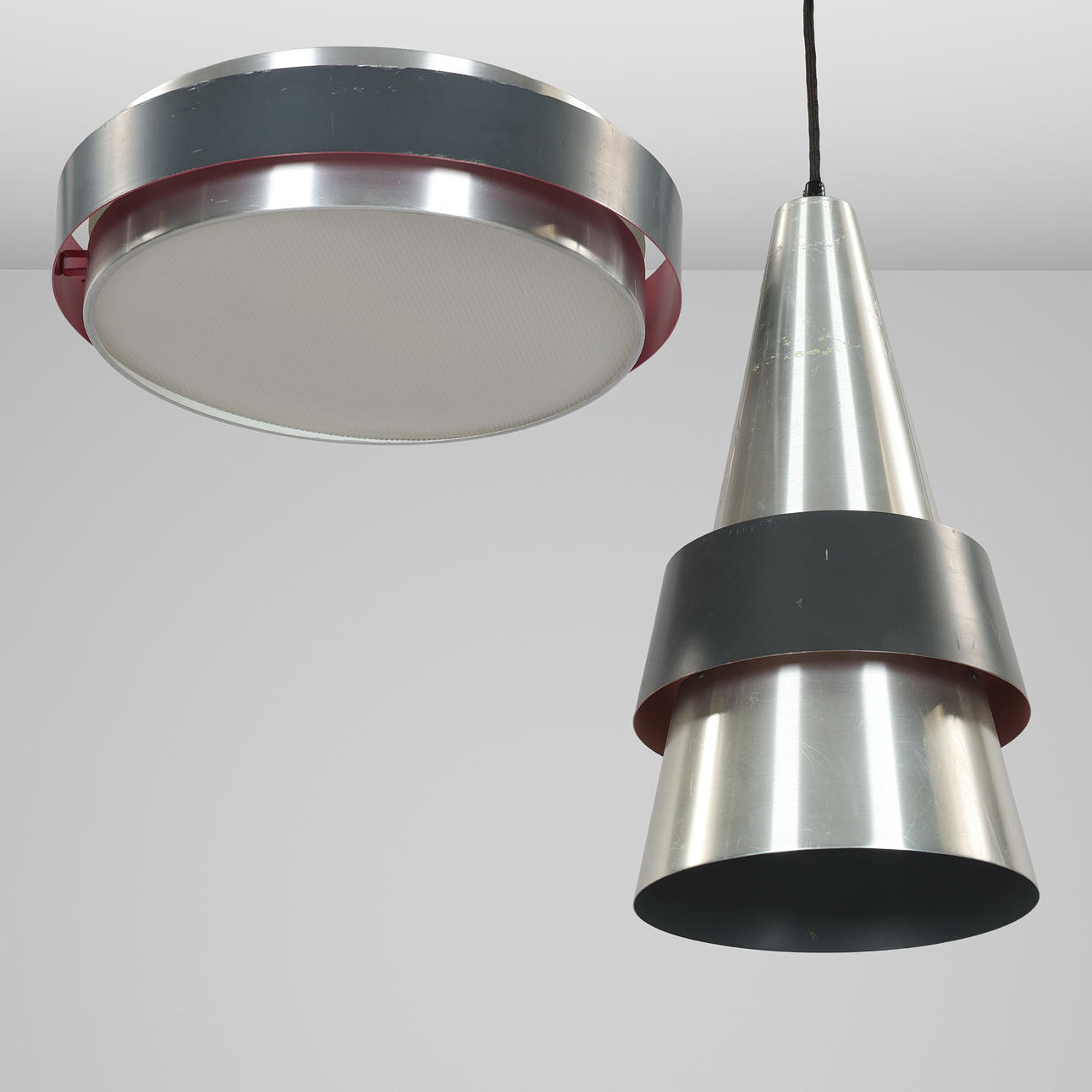 JO HAMMERBORG (1920-1982). TAKLAMPOR, 2 st, aluminium, ”Corona” och ...