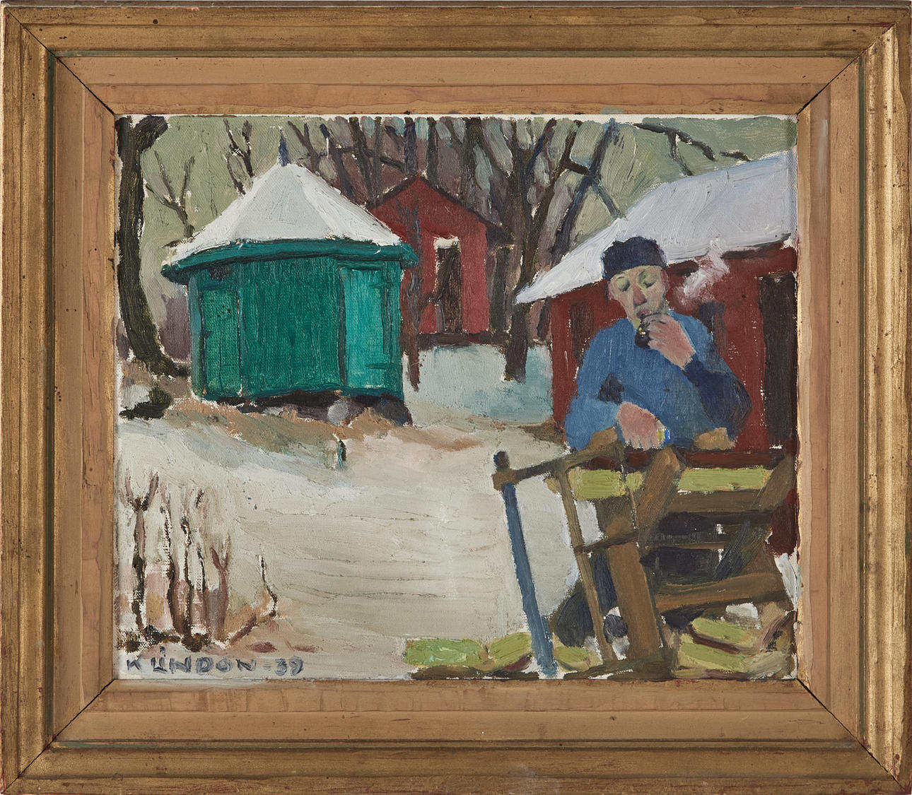 KURT LINDON (1919 - 1985). “Vedbacken”, oil on canvas affixed to panel ...