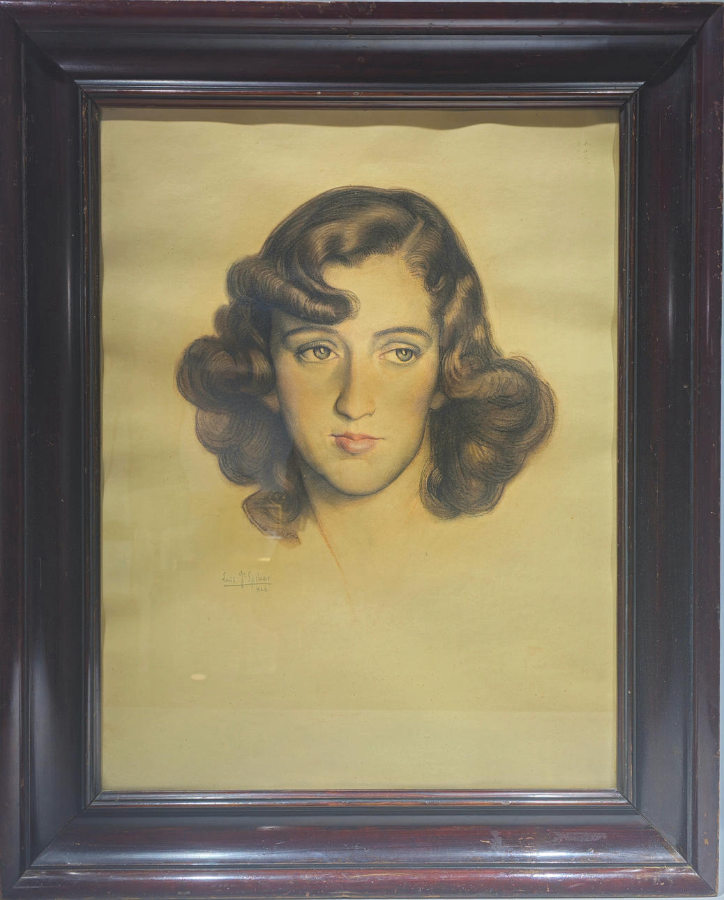 LUIS GARCÍA SPITZER (SIGLO XX). Portrait of a lady, colored drawing on ...