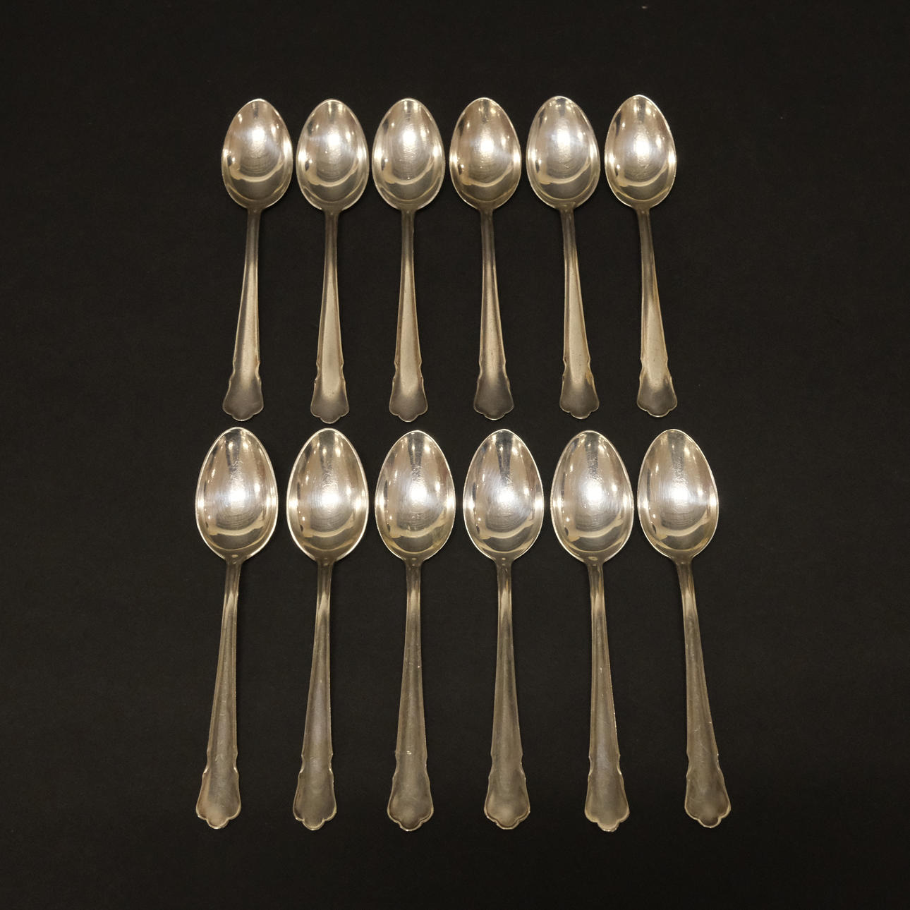 TWELVE COFFEE SPOONS, “CHIPPENDALE”, SILVER. Silver & Metals - Silver ...