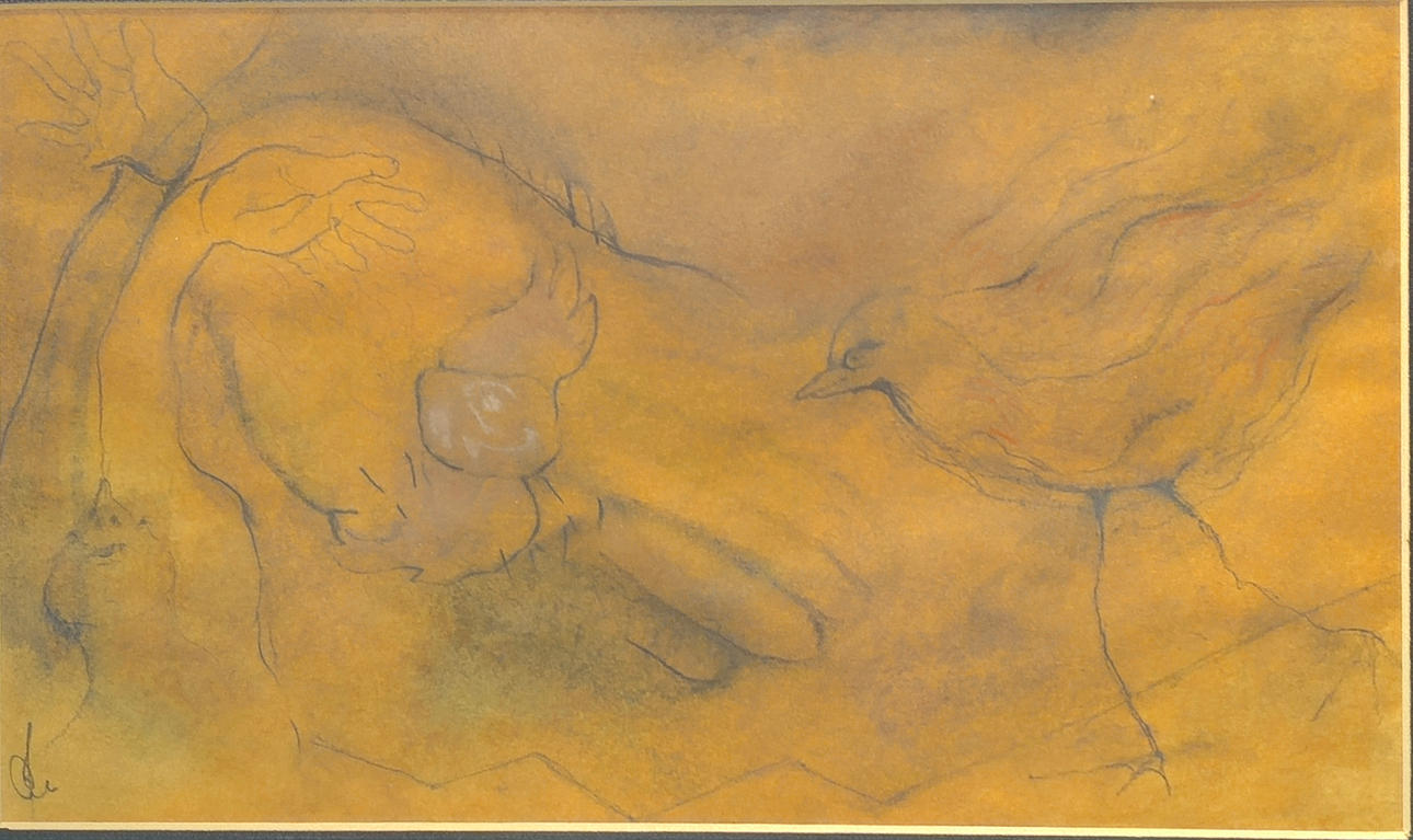 MANUEL GIL (1944). Pájaro y mano, dibujo acuarelado sobre papel. Arte ...