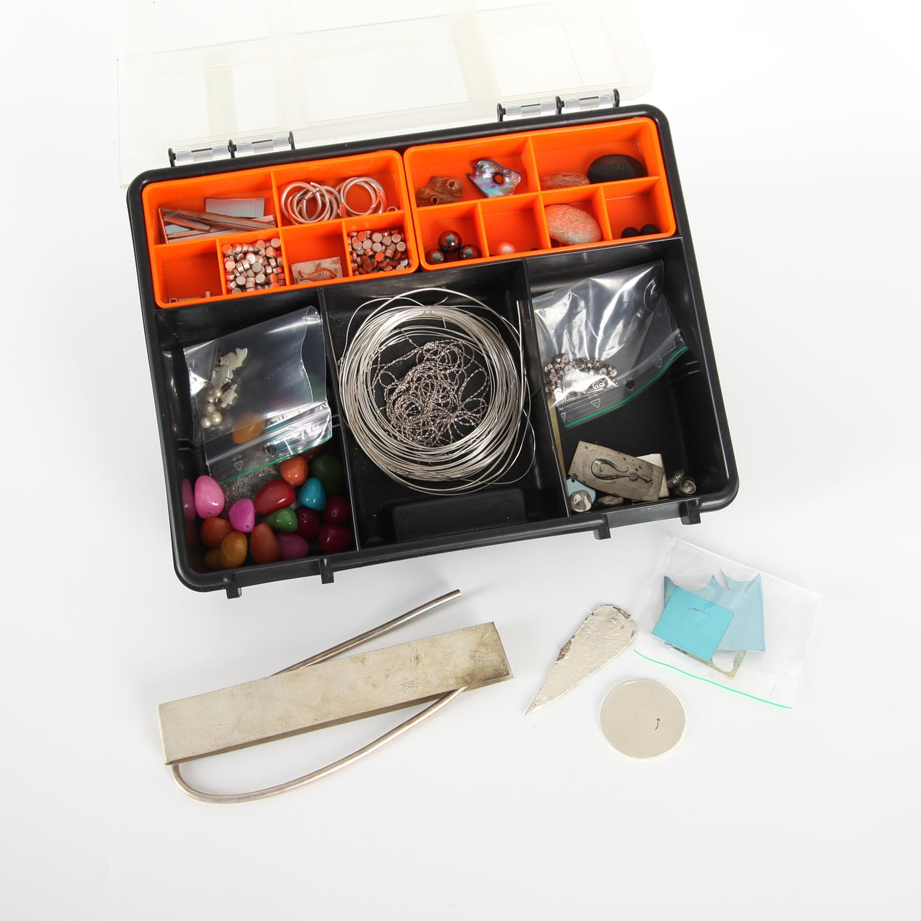KIT FOR SILVERSMITHING, Including silver plate, granules, threads ...