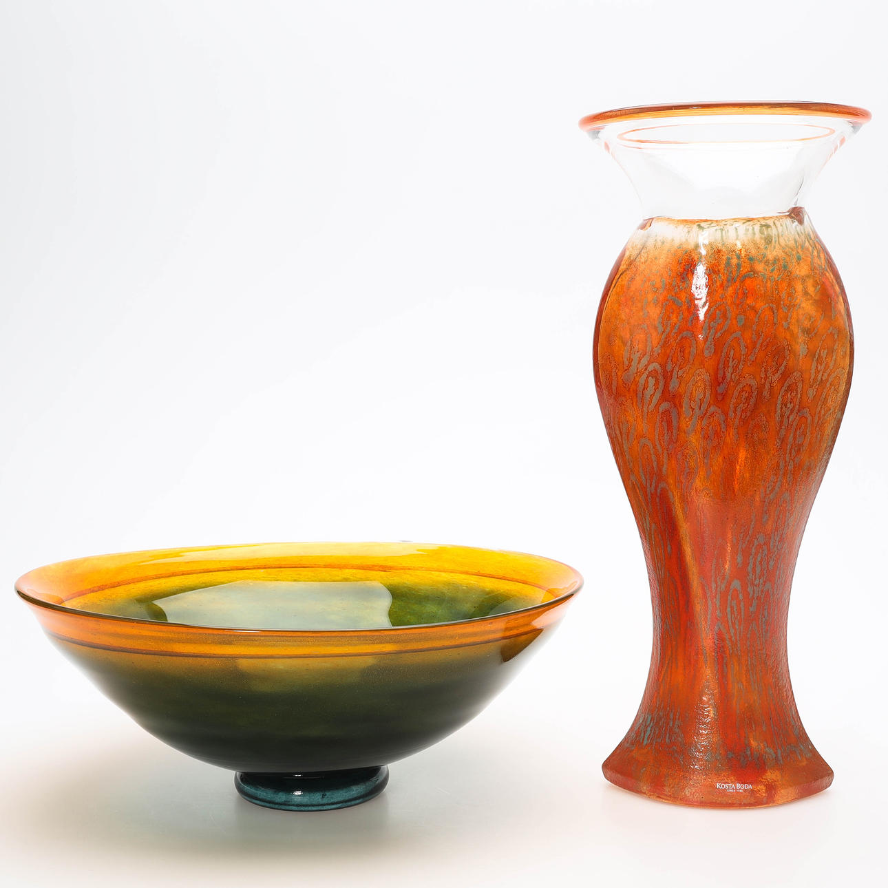KJELL ENGMAN. A BOWL & VASE, “Muscat” & “Collage”, signed and labeled ...