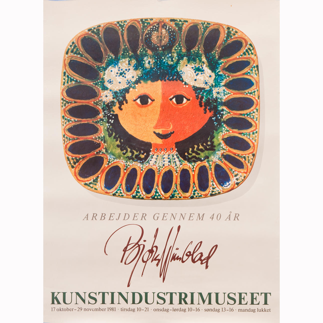 EXHIBITION POSTER, original, Björn Wiinblad, Kunstindustri museet 1981 ...