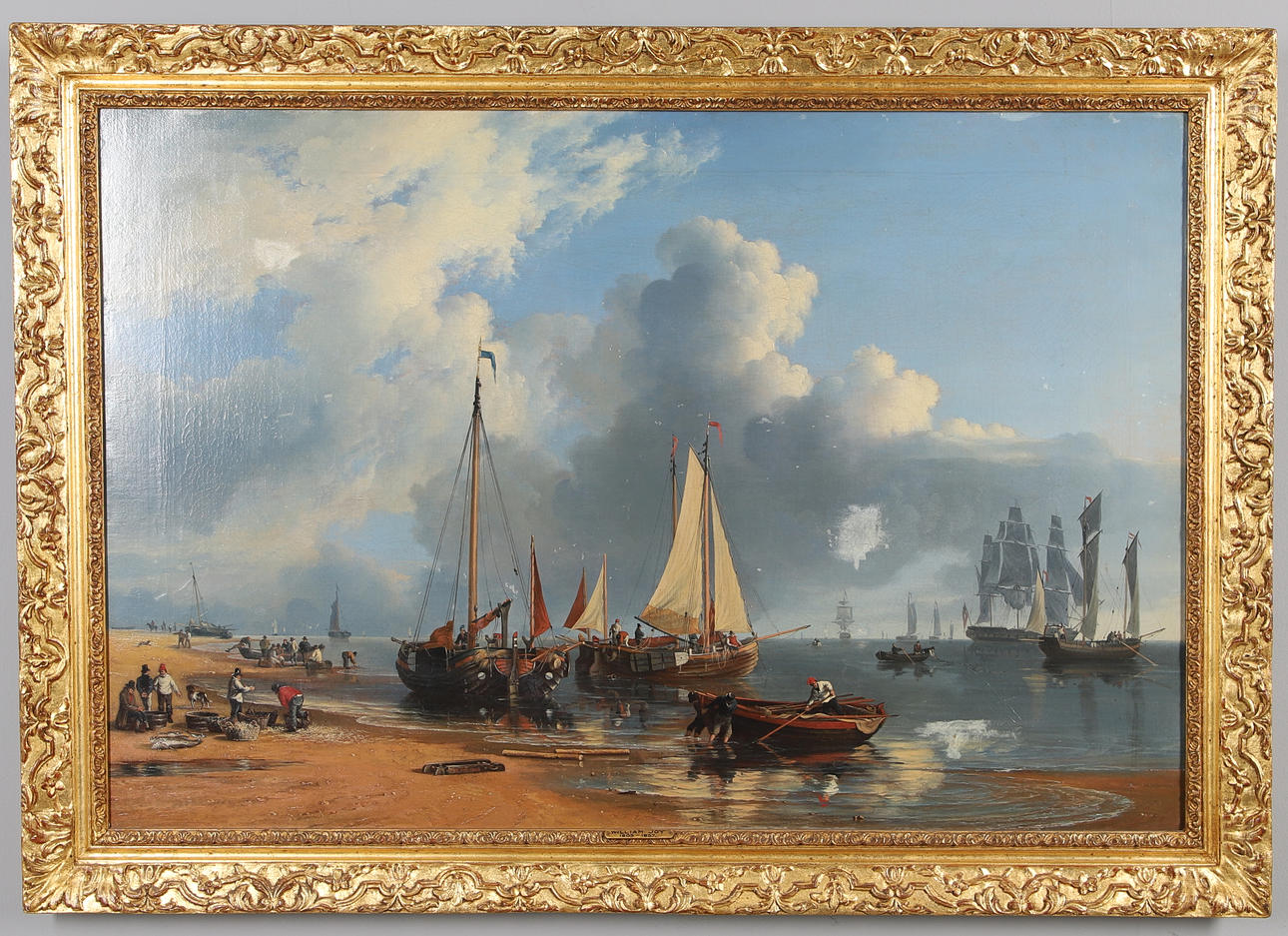 WILLIAM JOY (1803-1867). A COASTAL SCENE WITH FISHING BOATS AND OTHER ...