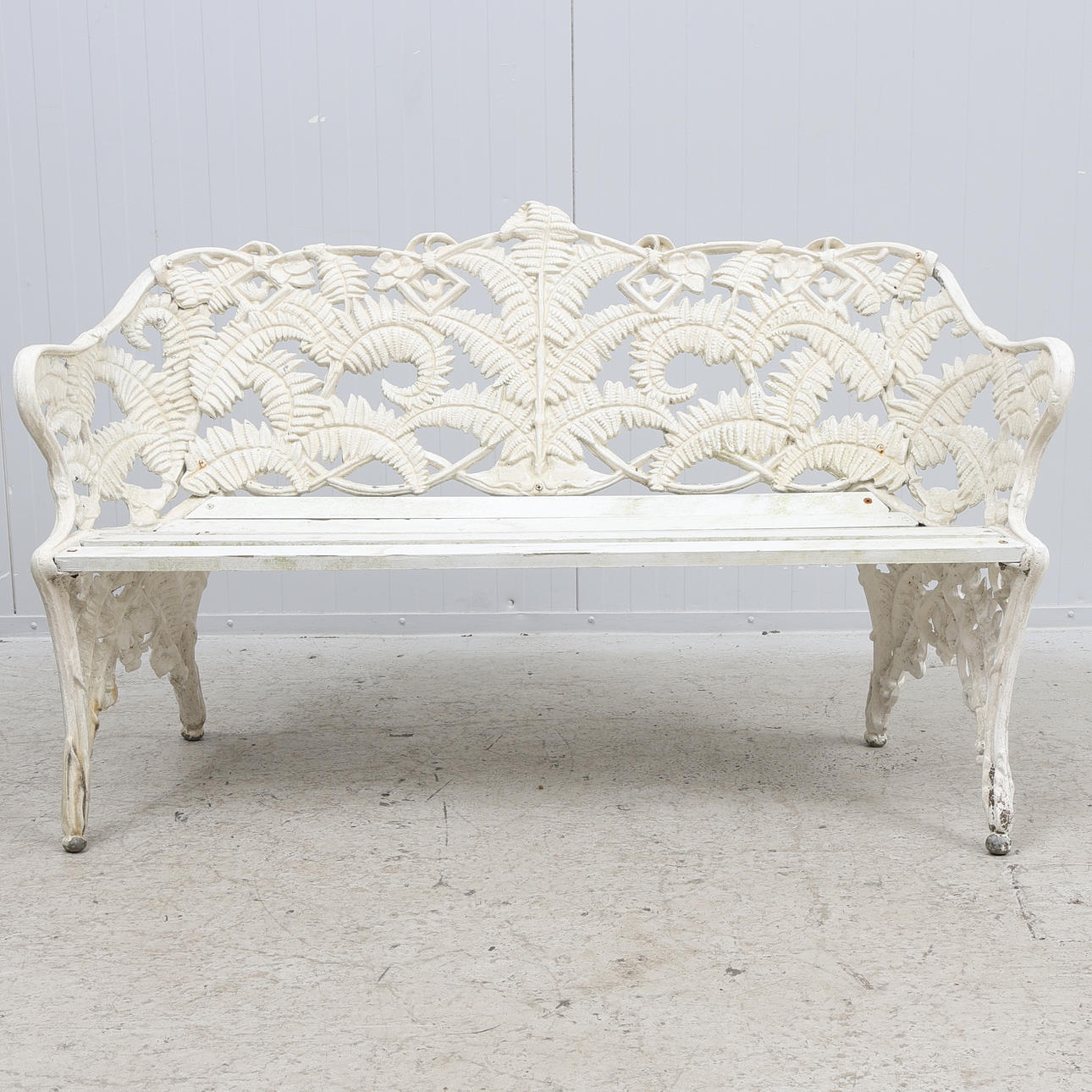 GARDEN BENCH, painted cast metal and wood, fern model, later half of ...