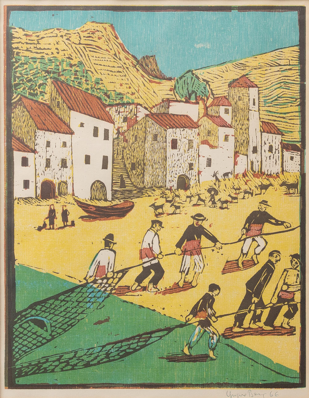 YNGVE BERG. Fisherman on beach, woodcut, signed and dated -66. Art ...