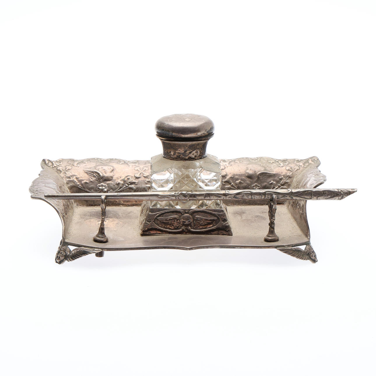 EDWARDIAN ART NOUVEAU SILVER INK STAND. Silver & Metals - Silver ...