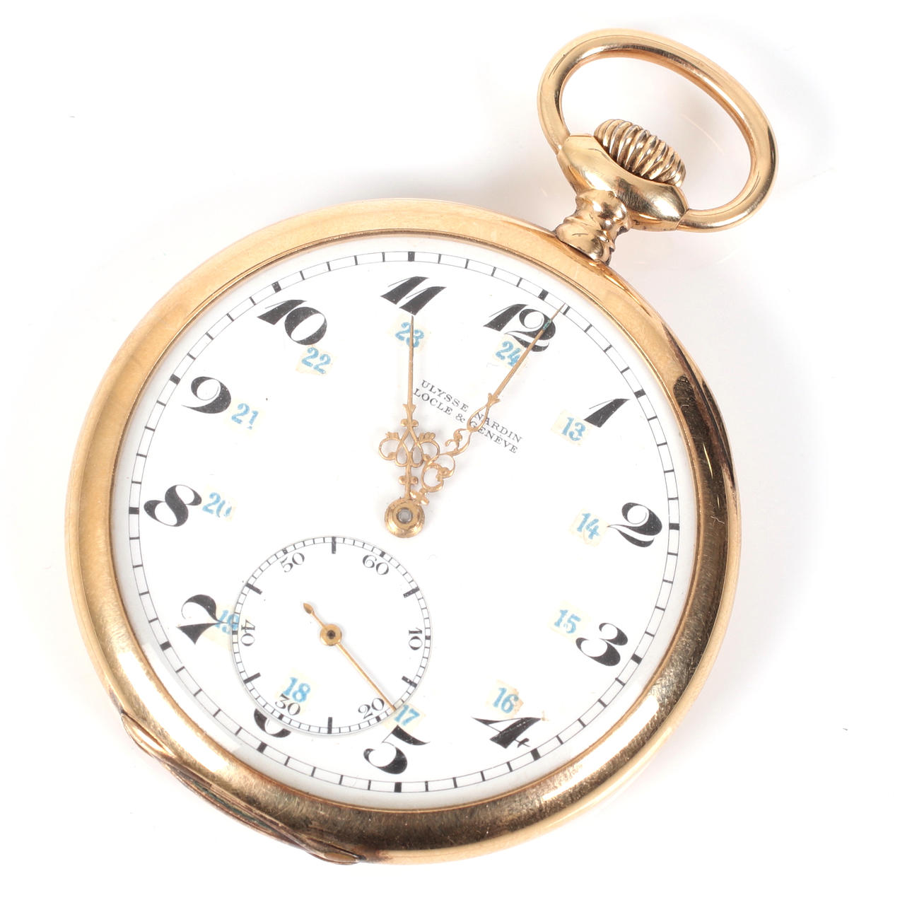 FICKUR, boett i 14k guld, manuellt uppdrag, Ulysse Nardin Locle ...