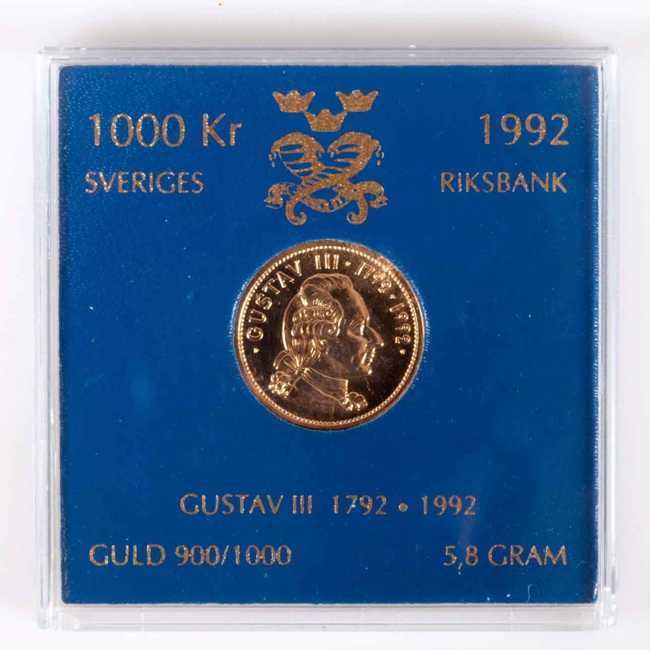 GOLD COIN, Sweden, denomination 1000 kr, 1992. 21.6K gold (900/1000 ...