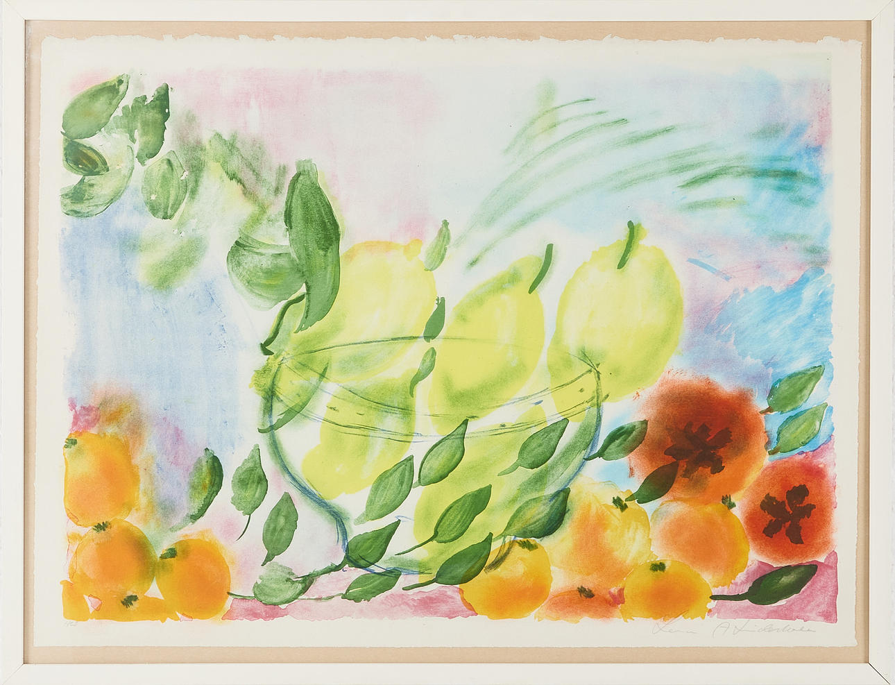 LENA LINDERHOLM. Fruit still life, lithograph in colours, signed Lena A ...