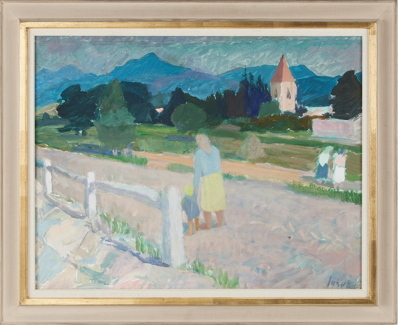 HUGO JAKOBI (LETTLAND, 1907-1991). Landscape with woman and church, oil ...