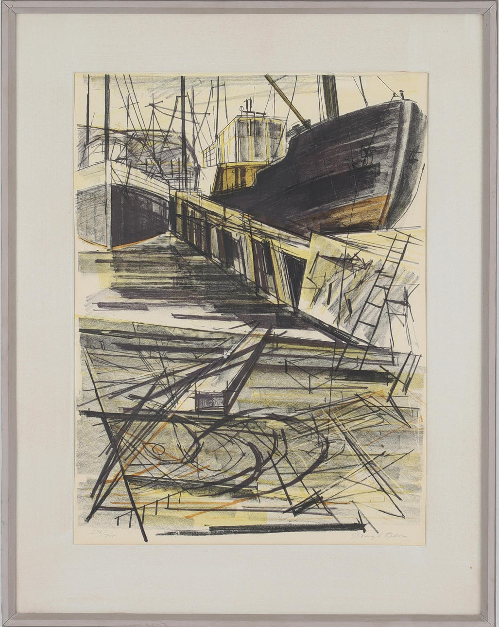 BENGT OLSON. Boatyard, lithograph in colours, signed and numbered 293/ ...