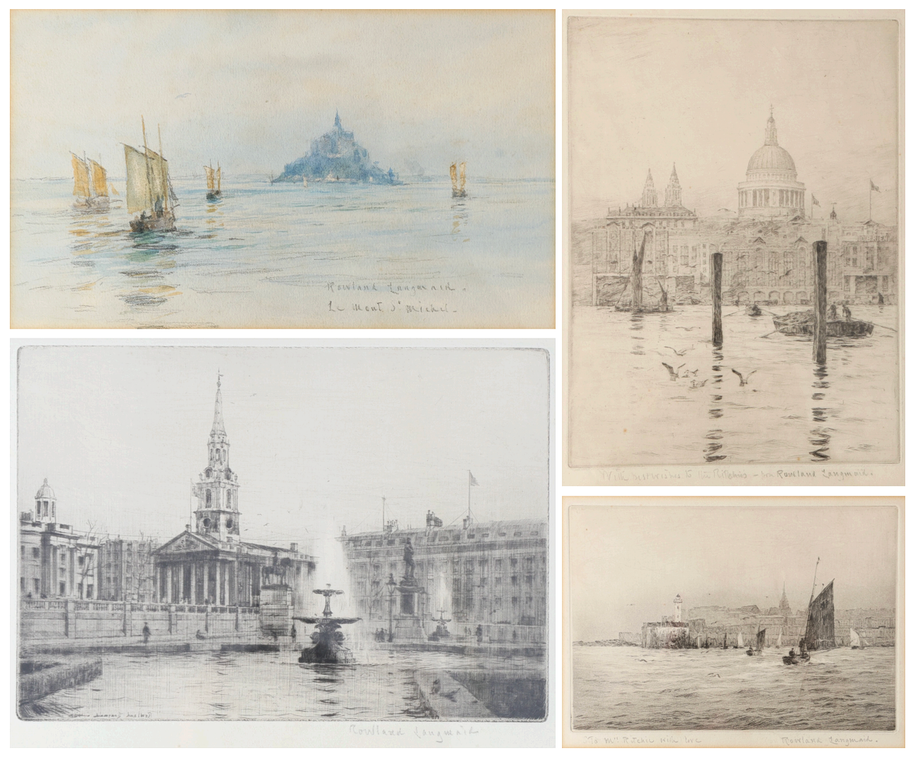 ROWLAND LANGMAID (1897-1956), 1 WATERCOLOUR AND 3 ETCHINGS. (4). Art ...