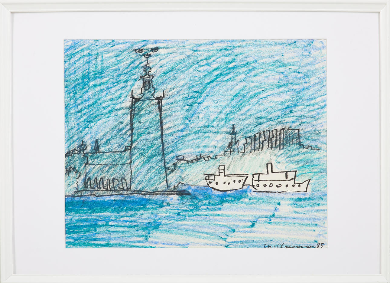 STIG (SLAS) CLAESSON. Stockholm City Hall, chalk, signed and dated -85 ...