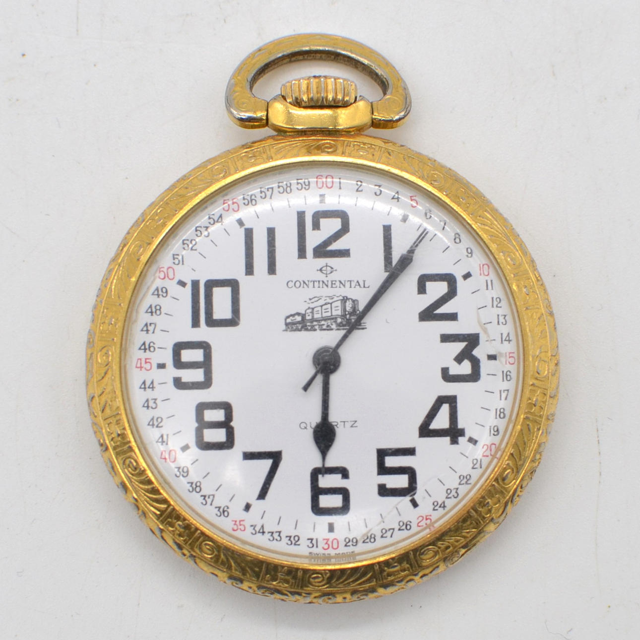 CONTINENTALE, QUARTZ, POCKET WATCH, GOLD-PLATED, STEAM TRAIN, RELIEF ...