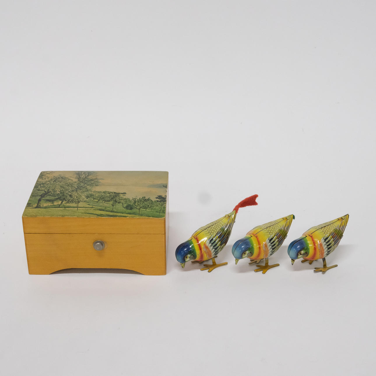 THREE MECHANICAL TOY BIRDS AND GAME BOX THORENS. Toys - Other toys ...