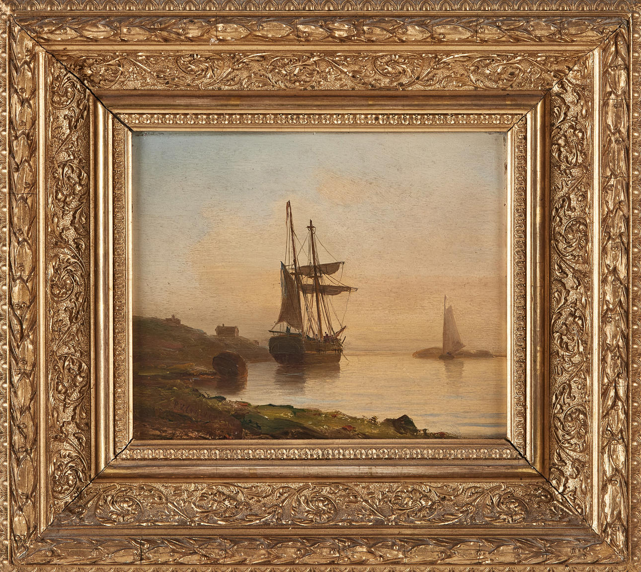 PER WILHELM CEDERGREN (1820-1896): ship on coast, oil on panel, signed ...