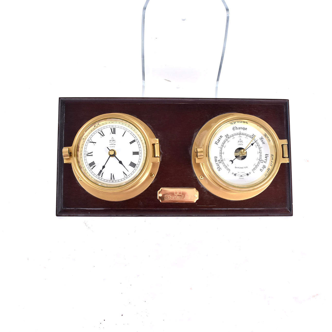 BAROMETER & SHIP WATCH, brass coloured metal, Pilot marine. Clocks ...