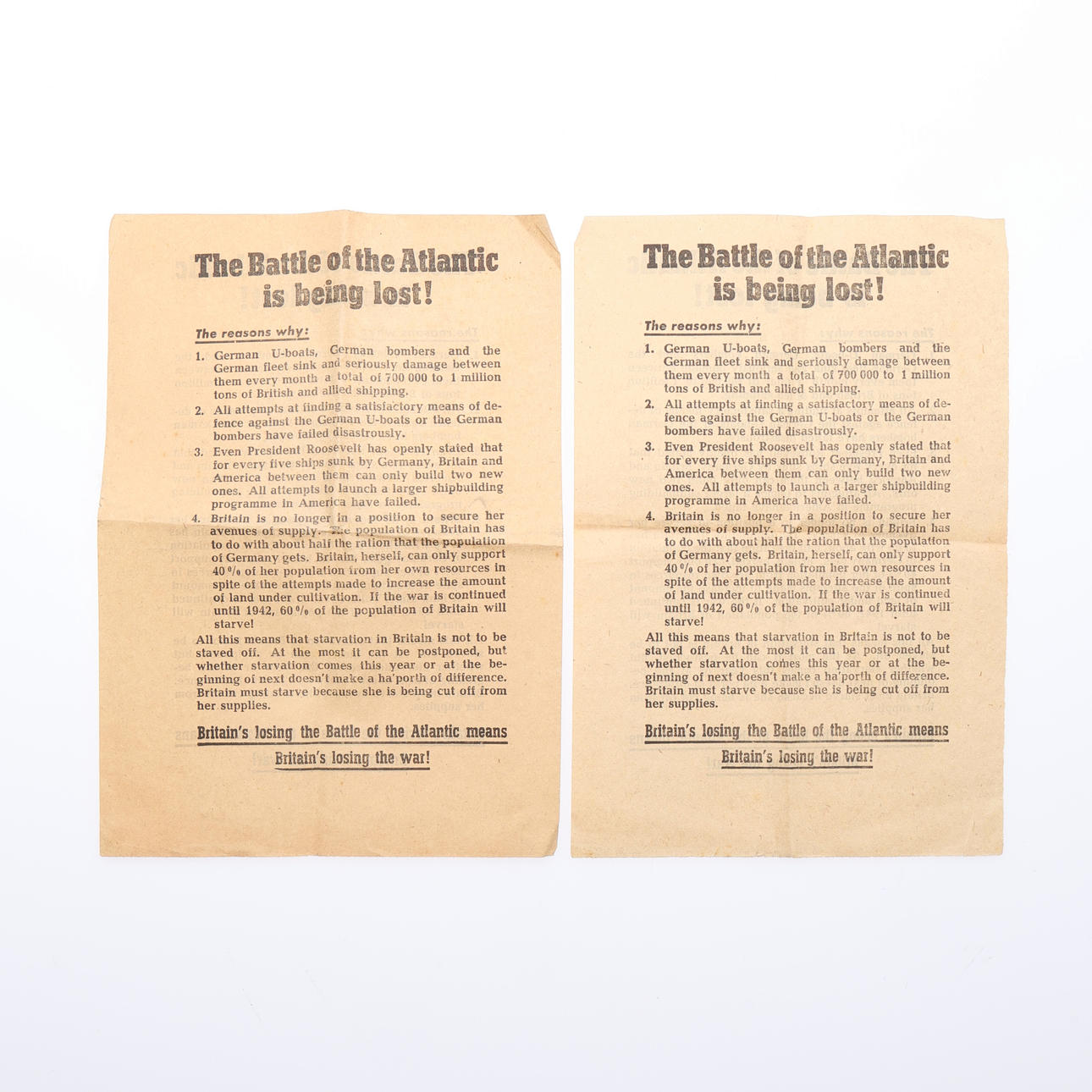 WW2 AIR DROP GERMAN PROPAGANDA -"THE BATTLE OF THE ATLANTIC IS BEING ...