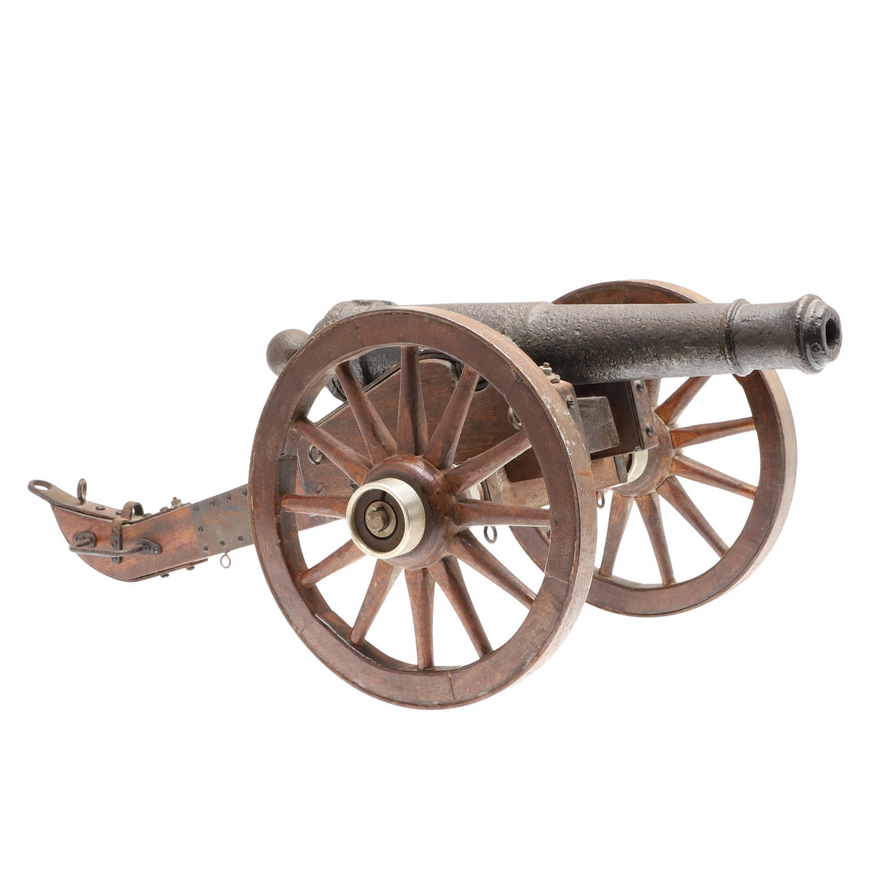 A CAST IRON SIGNAL CANNON ON WELL MADE LATER CARRIAGE. Weapons ...