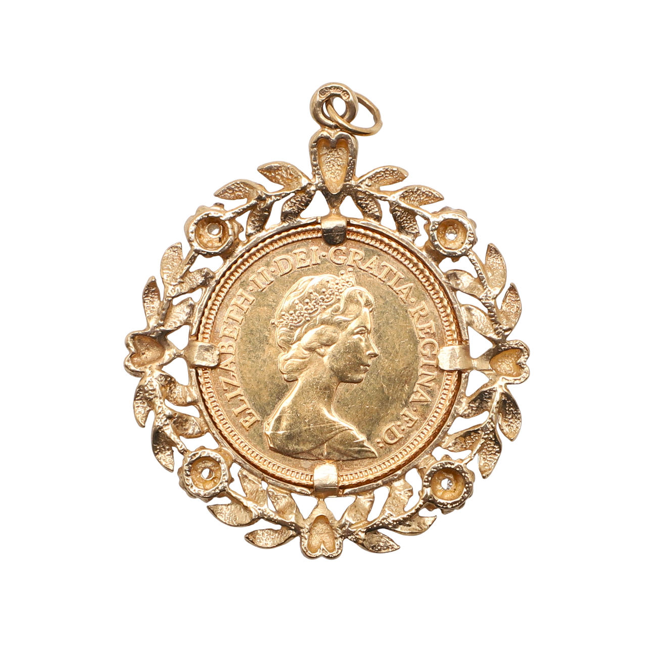 A GOLD HALF SOVEREIGN IN 9CT GOLD AND DIAMOND PENDANT MOUNT. Jewellery ...