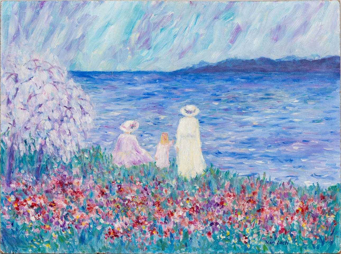 URSULA VAN LACH (1949-). Women and children by the sea, oil on panel ...