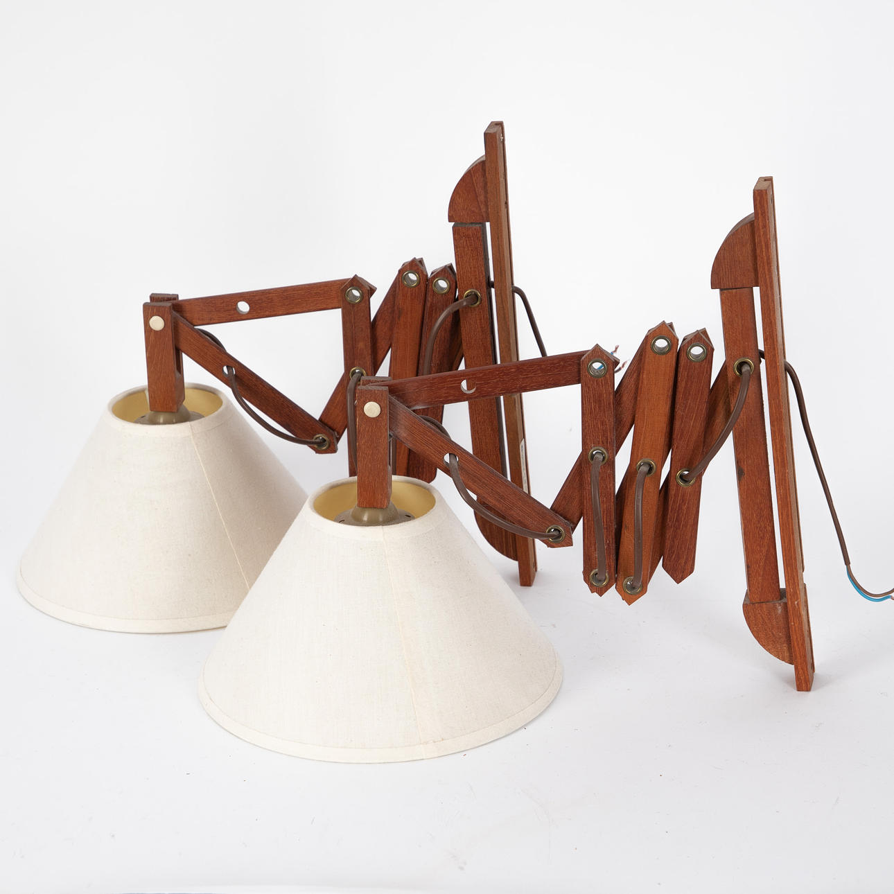 Two scissor lamps/wall lamps, teak, fabric, 1960s (2). Lighting & Lamps ...