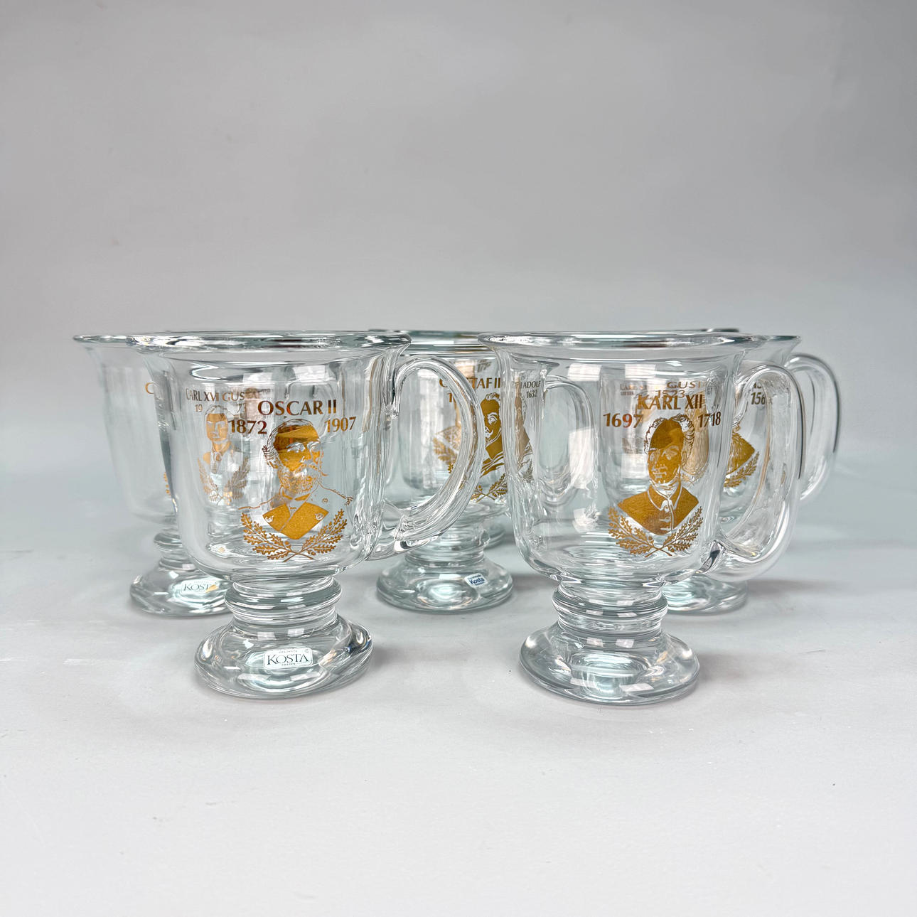 SEJDLAR -10 st Svenska Kungar, KOSTA,1900-talets andra hälft. Glas ...