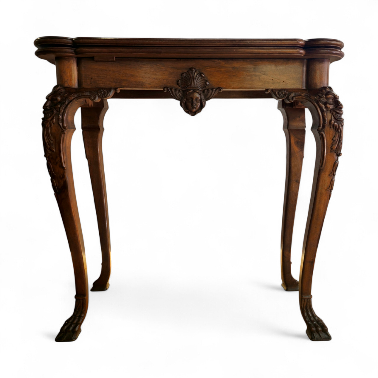 Carved wooden game table with cabriolé legs with grotesque faces ...