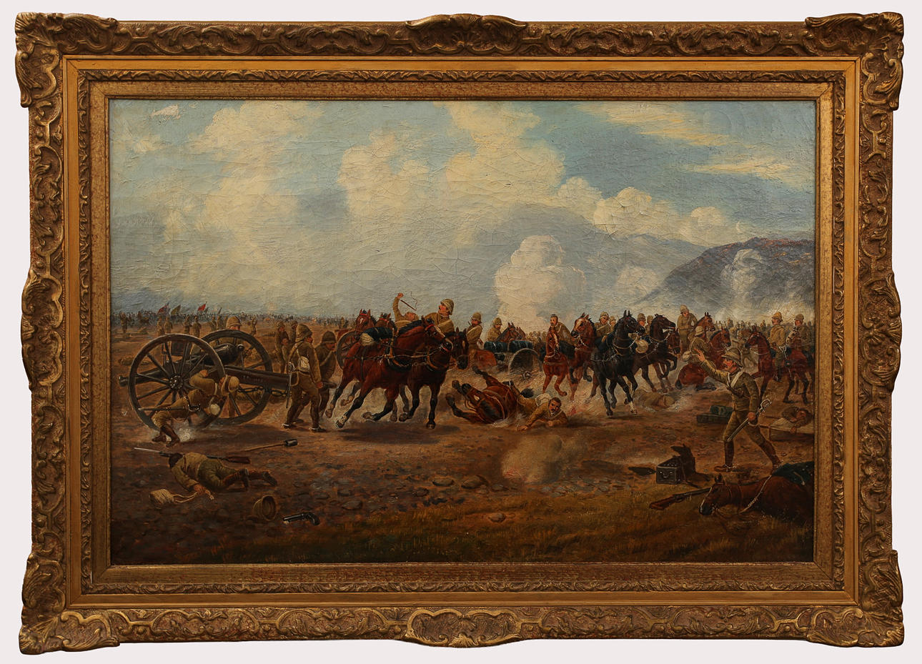GODFREY DOUGLAS GILES. EFTER. Olja på duk, "Saiving the guns at Maiwand ...