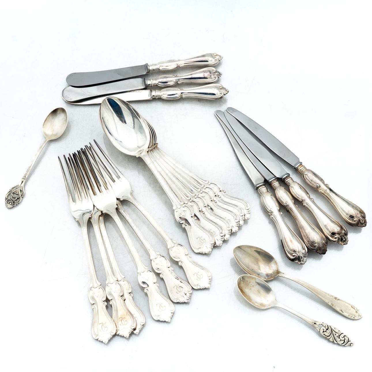 A silver cutlery set, “Olga”, 19 pieces and 3 odd spoons, 20th century ...