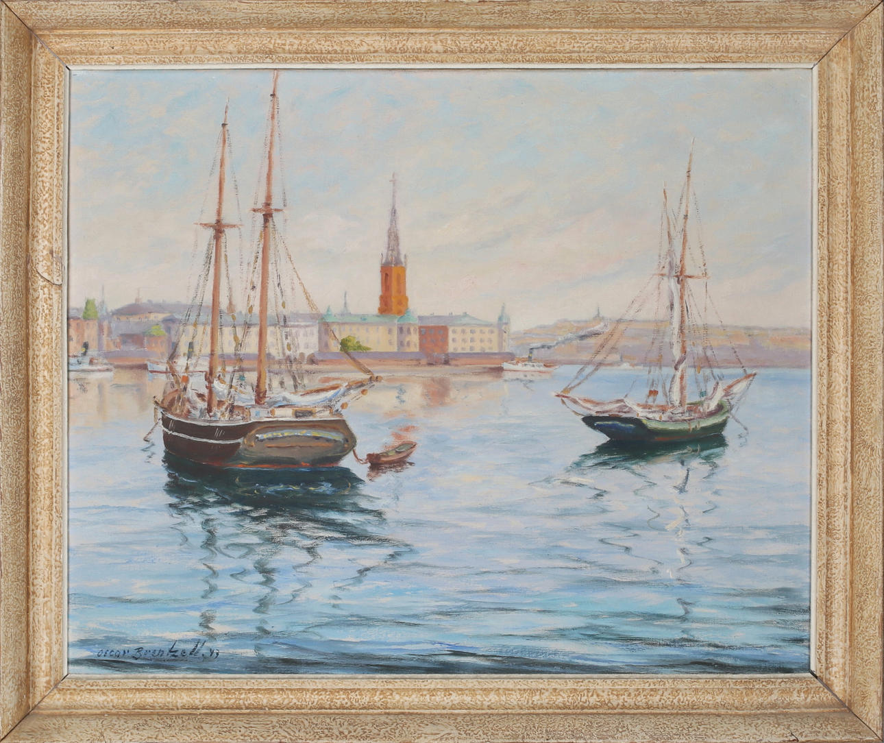 OSCAR BRENTZELL. Olja på duk, "Skutor på Riddarfjärden", signerad och ...