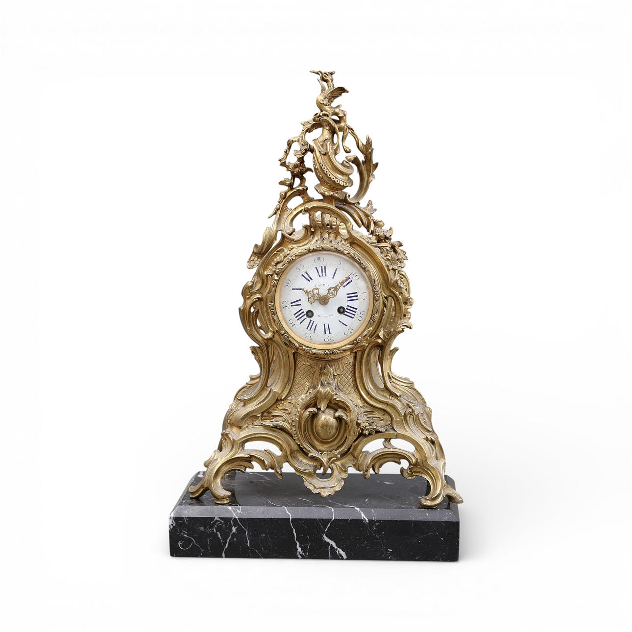 French Napoleon III table clock in Louis XV style in gilded bronze ...