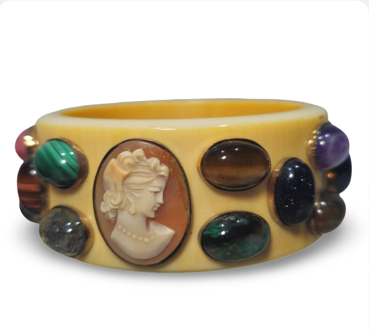 Slave bracelet with central cameo of a lady and cabochon made of hard ...
