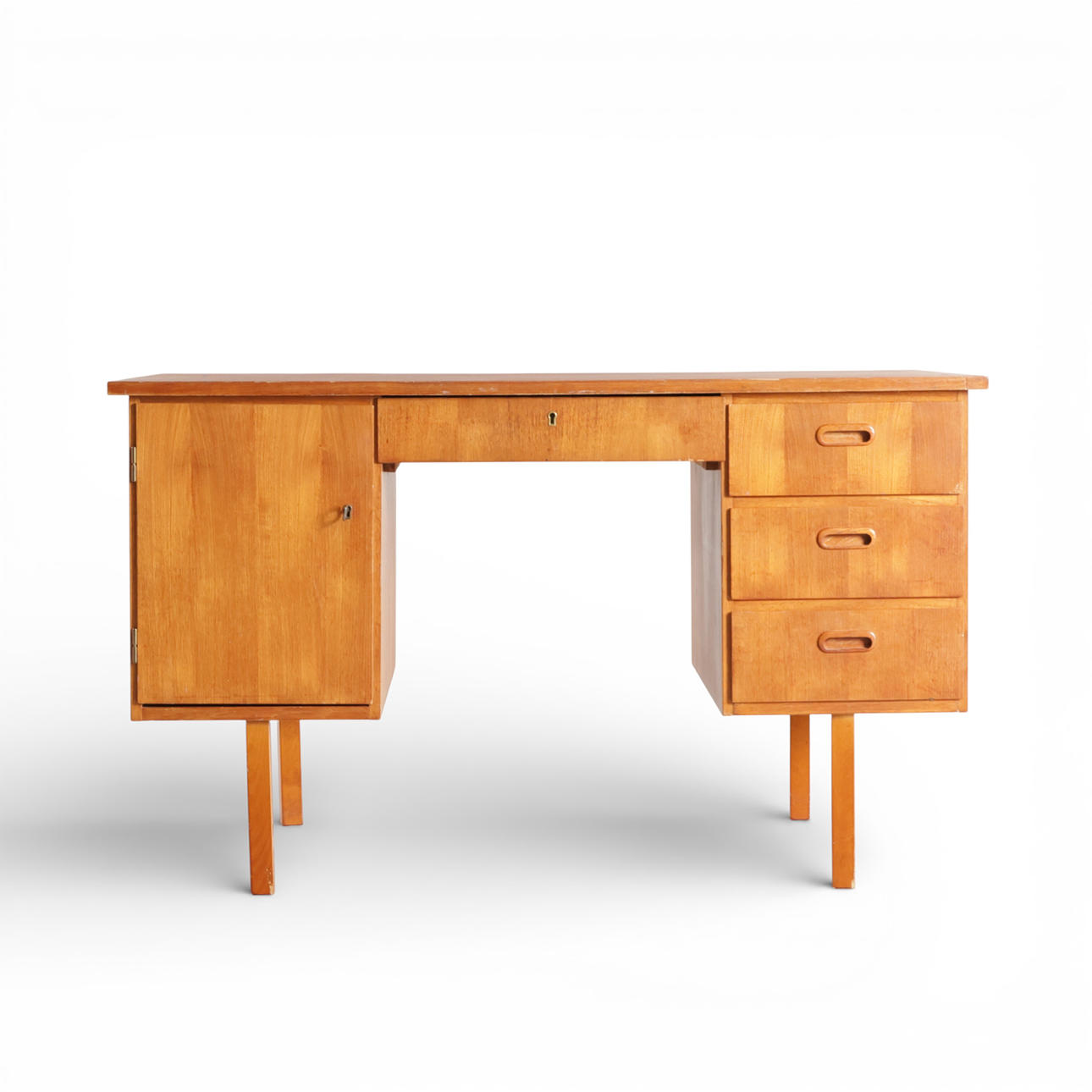Freestanding teak desk, front with door and drawers. Manufactured at ...