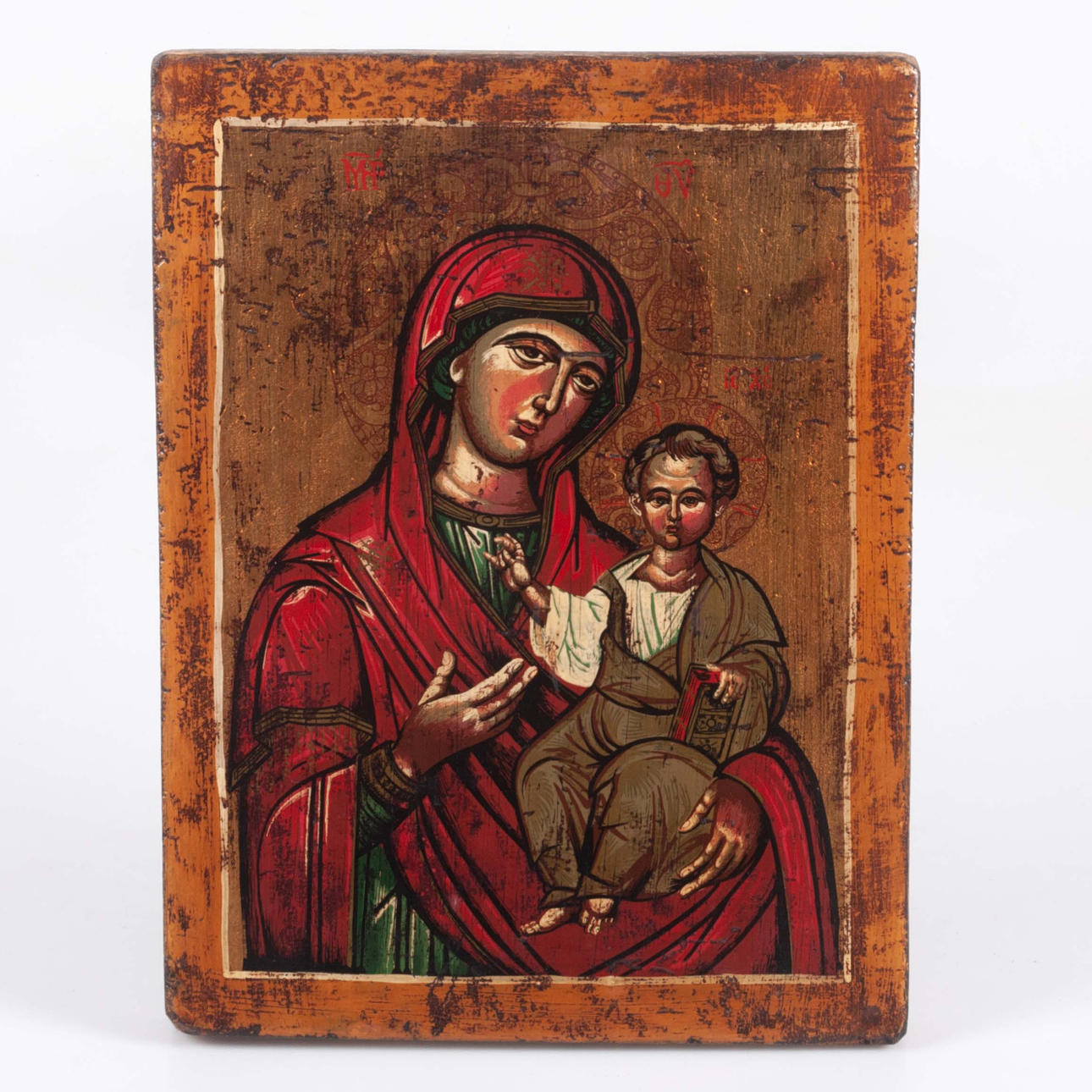 ICON. Mary and the Child Jesus, Byzantine or Greek Orthodox. Painted on ...
