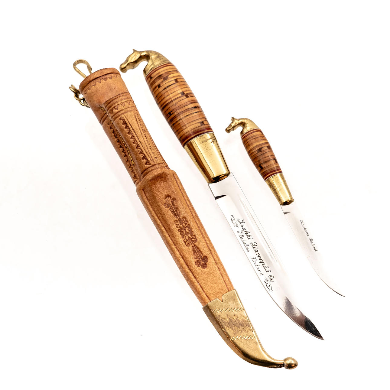 DOUBLE KNIFE, Wood/Brass/Leather, Iisakki Järvenpää, Kauhava, Finland ...