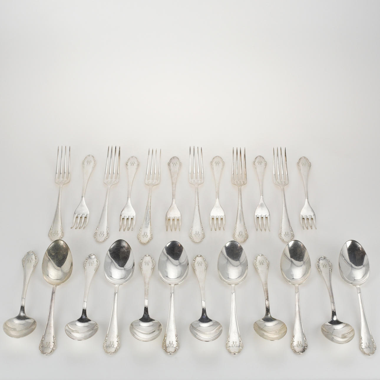 SKEDAR och GAFFLAR, 24 st. "Haga", silver, gravyr W, Skandia Silver ...