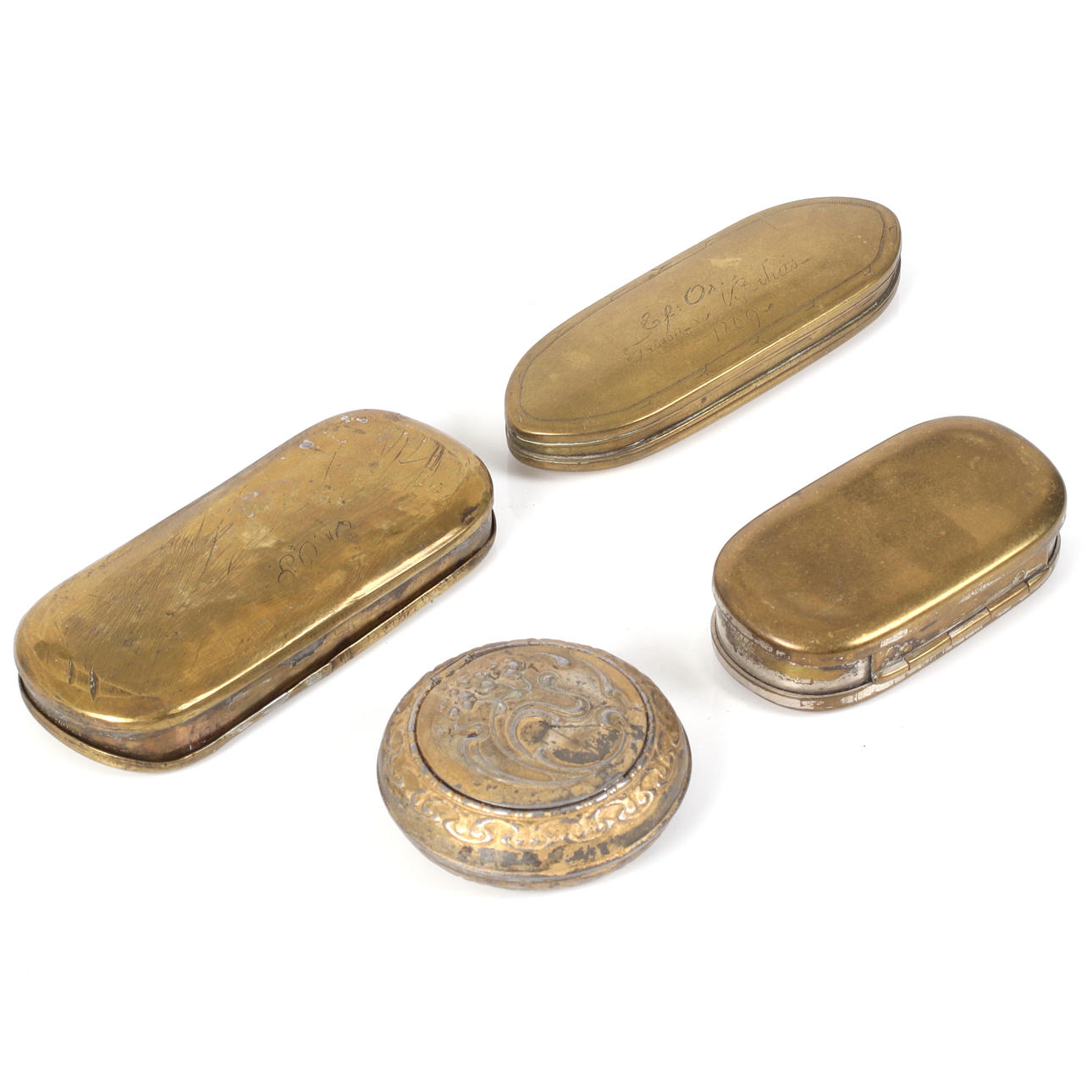 SNUS BOXES, 4 pcs. marked, among others, Frösön 1867. 19th century ...
