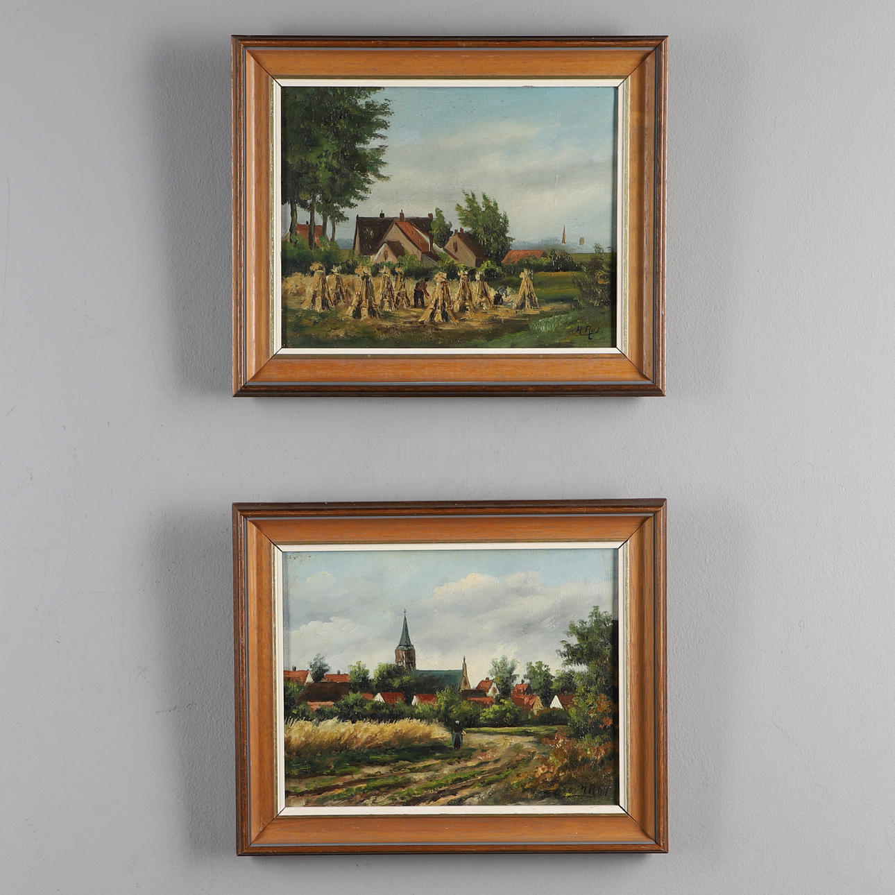 HERO HETTE ROS (1872-1964). CORN STOOKS WITH A VILLAGE BEYOND (2). Art ...