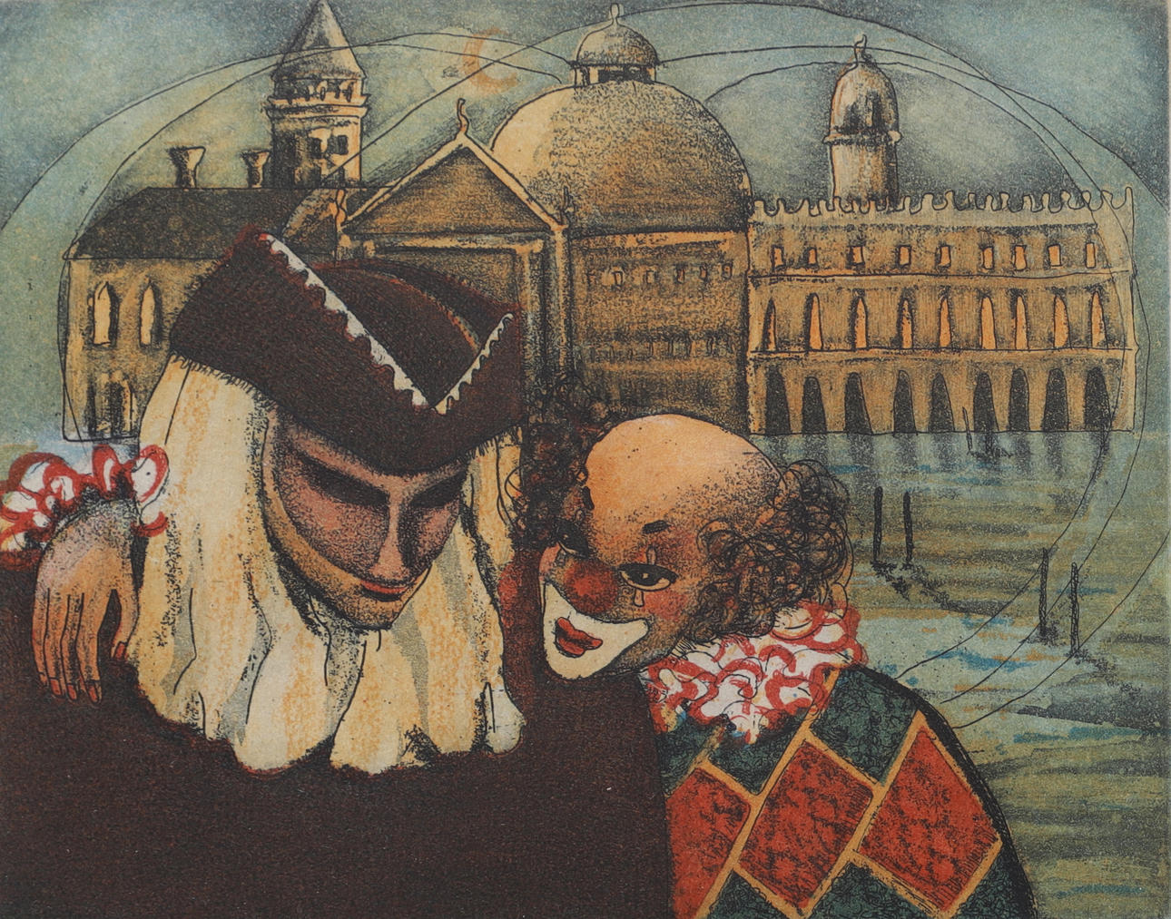 IRENE JARZ. “Carnival Twilight”, color etching, signed and numbered EA ...