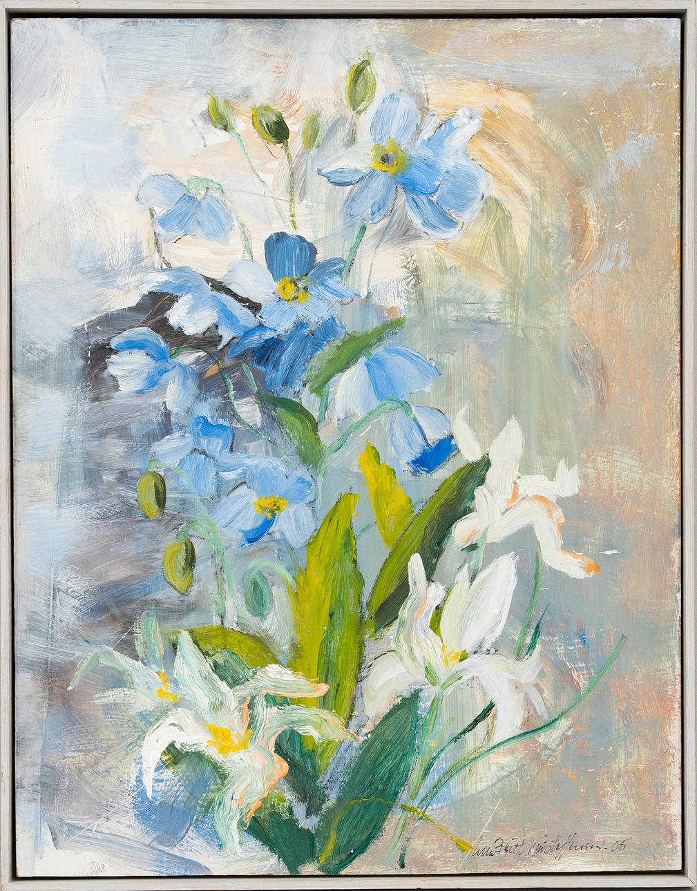 ULLA-BRITT KRISTOFFERSON. “Blue mountain poppy”, oil on canvas, signed ...